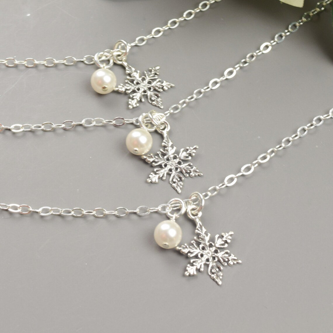 Sterling Silver Snowflake Necklace SET OF 3 Winter Wedding - Etsy
