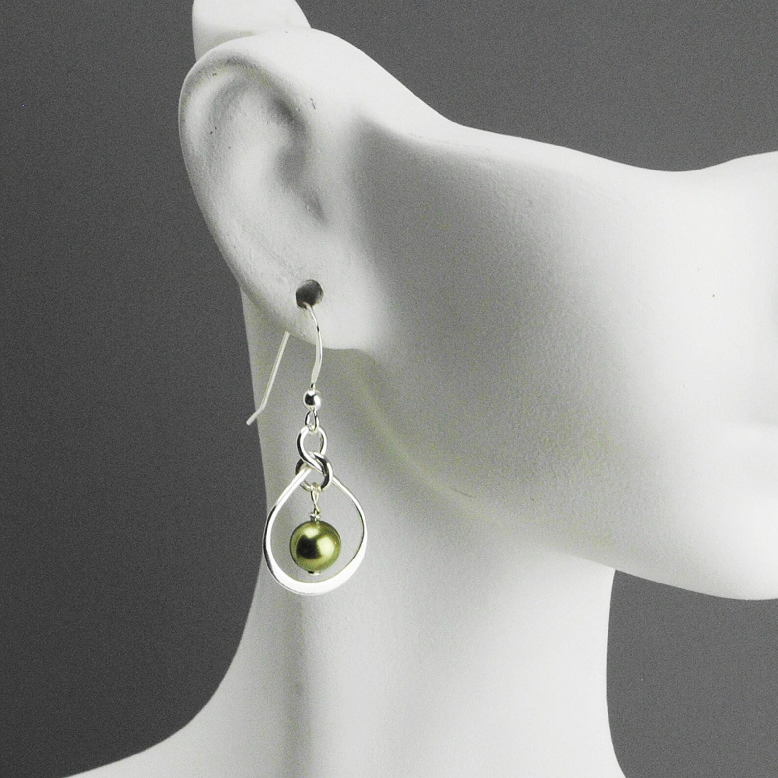 Green Earrings Sterling Silver Infinity Earrings Pearl - Etsy