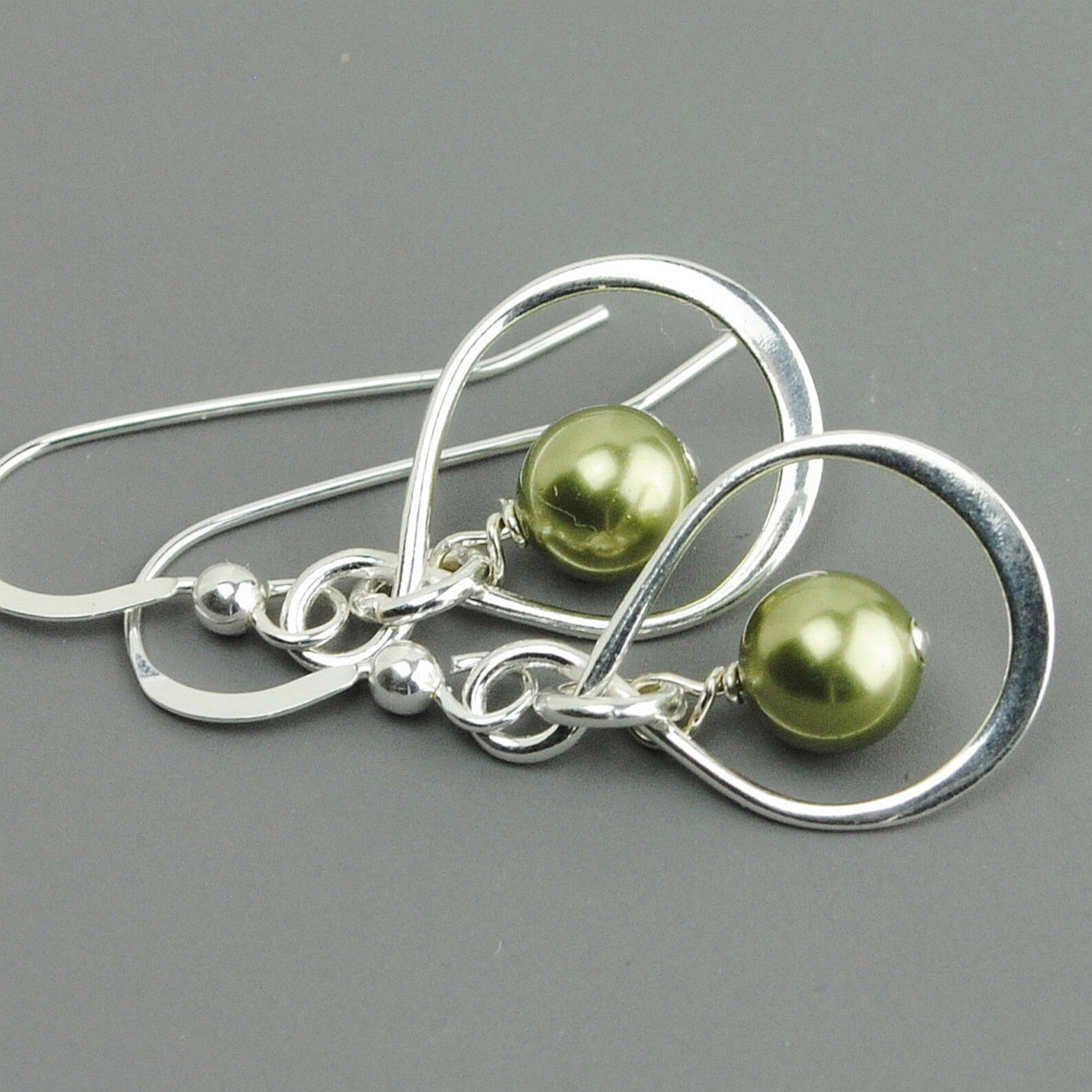 Green Earrings Sterling Silver Infinity Earrings Pearl - Etsy