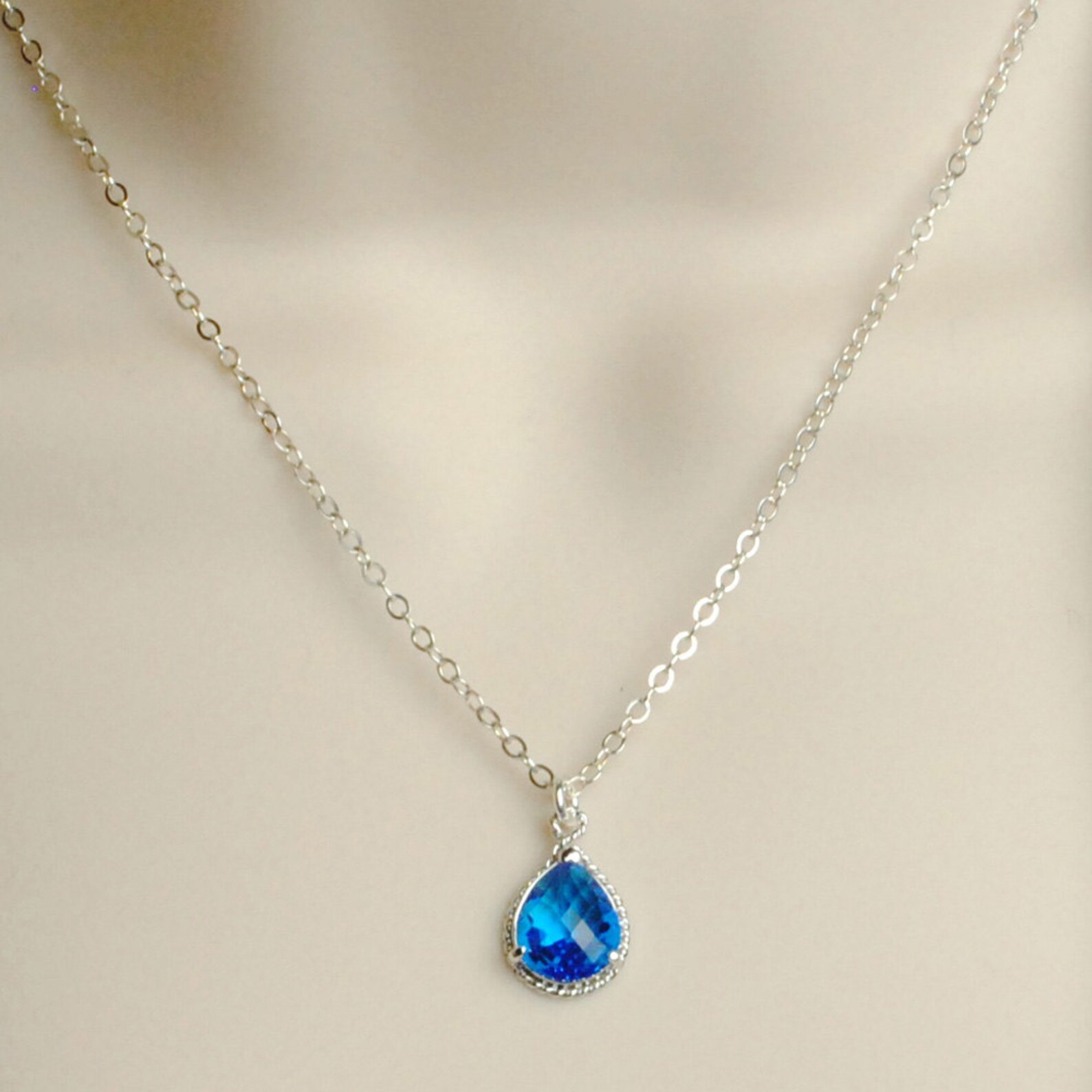 Cobalt Blue Necklace Blue Bridesmaid Necklace Silver Blue - Etsy