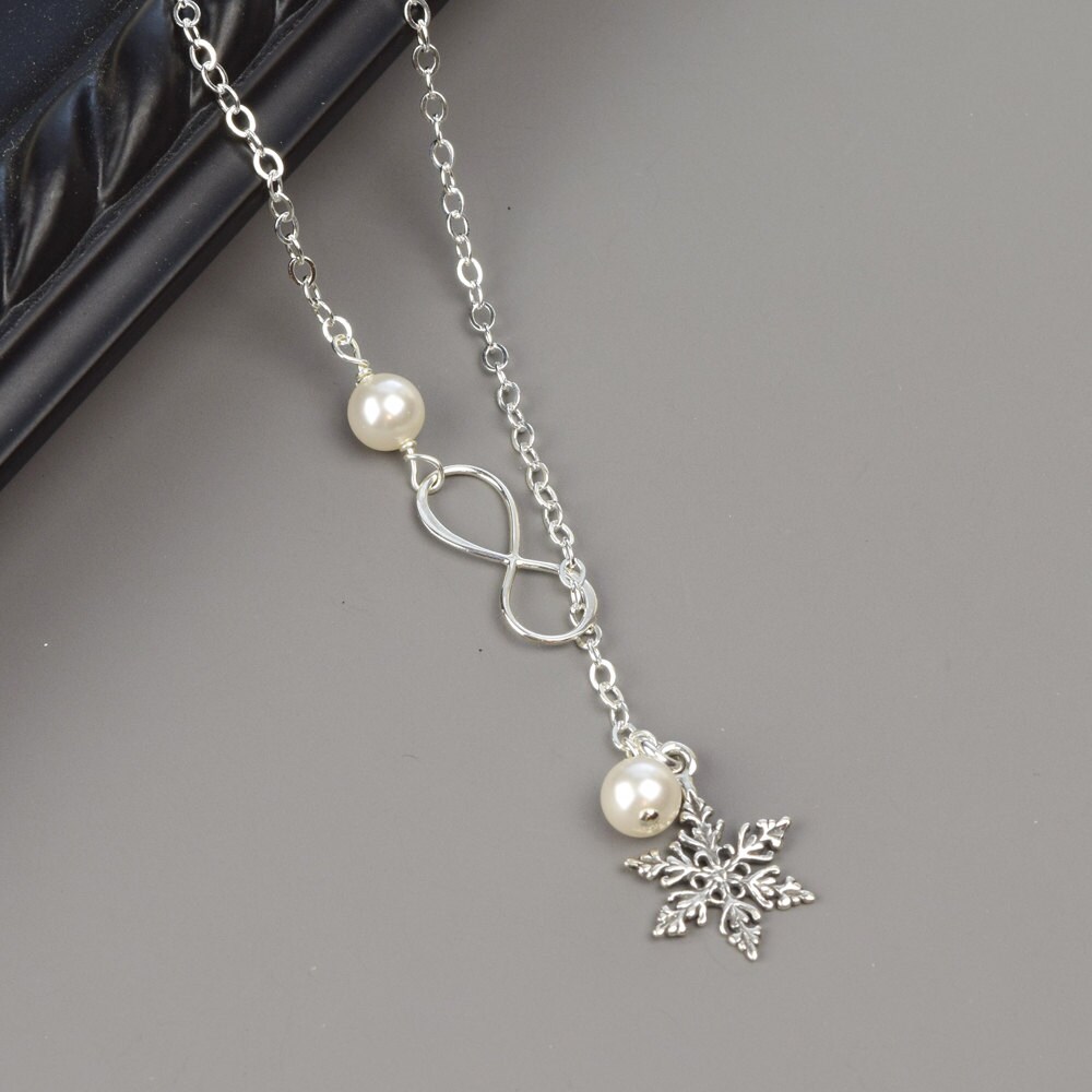 Snowflake Pearl Necklace Sterling Silver Winter Wedding | Etsy