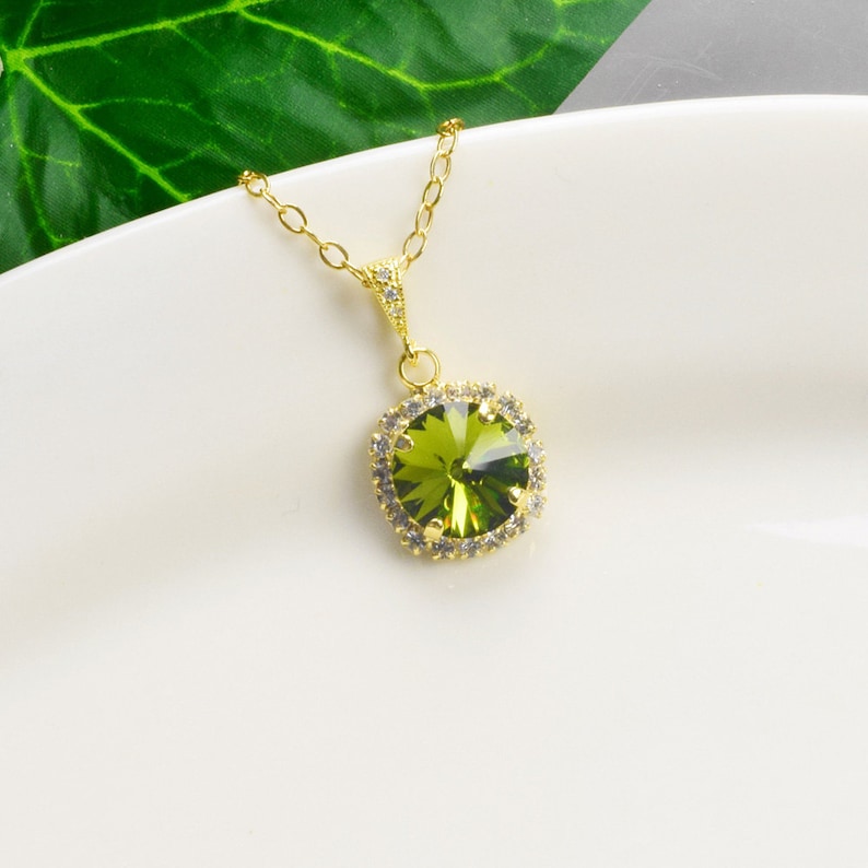 Olivine Necklace Crystal Olive Green Bridal Jewelry Wedding - Etsy
