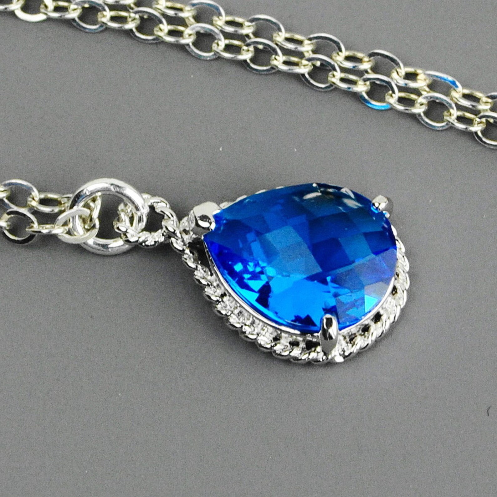 Cobalt Blue Necklace Blue Bridesmaid Necklace Silver Blue - Etsy