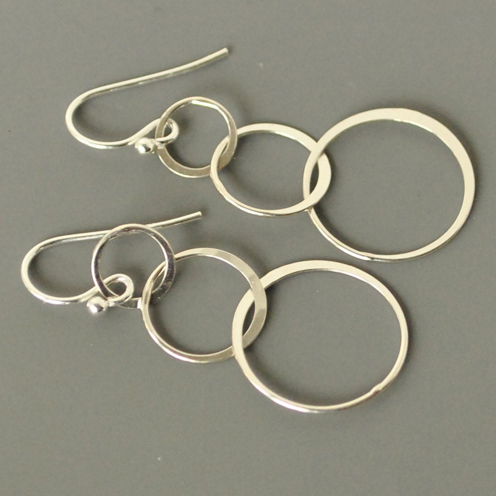 Circle Earrings Sterling Silver Circle Drop Earrings | Etsy