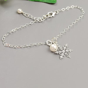 Snowflake Bracelet Sterling Silver Pearl Bracelet, Winter Wedding ...