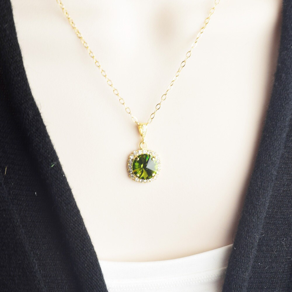 Olivine Necklace Crystal Olive Green Bridal Jewelry Wedding - Etsy