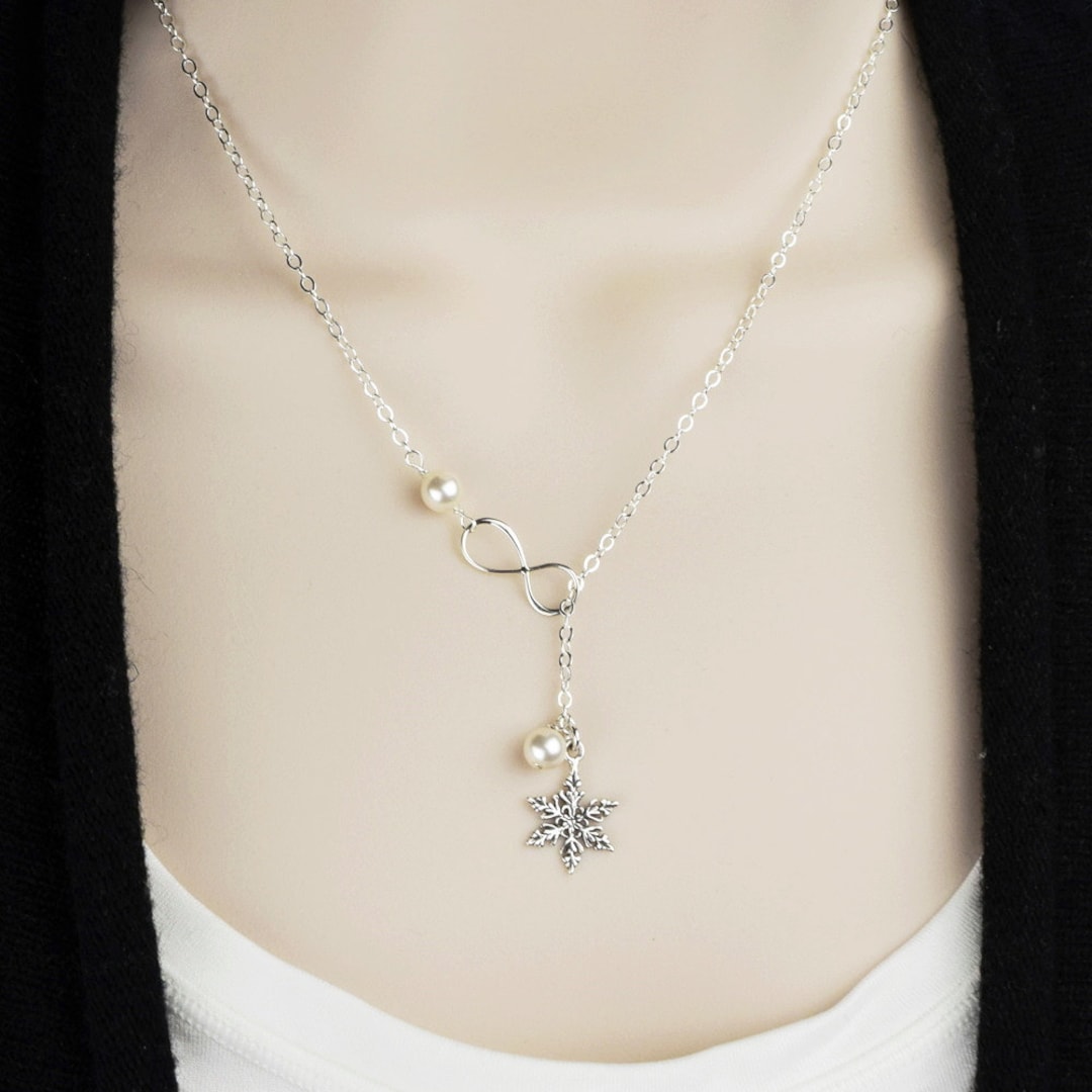 Snowflake Pearl Necklace Sterling Silver Winter Wedding Bridesmaid ...