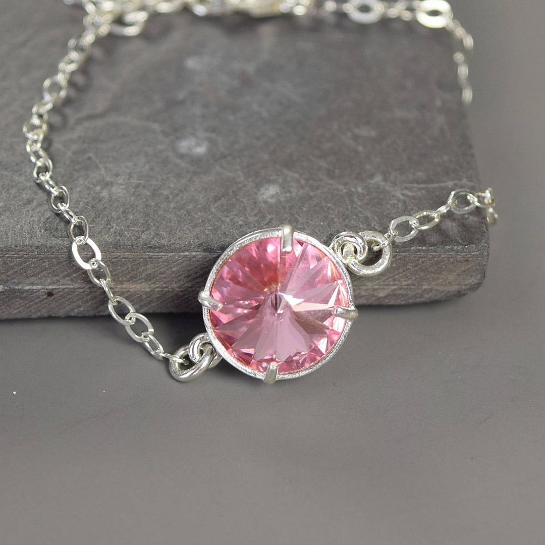 October Birthstone Bracelet Silver Pink Crystal Bracelet October ...