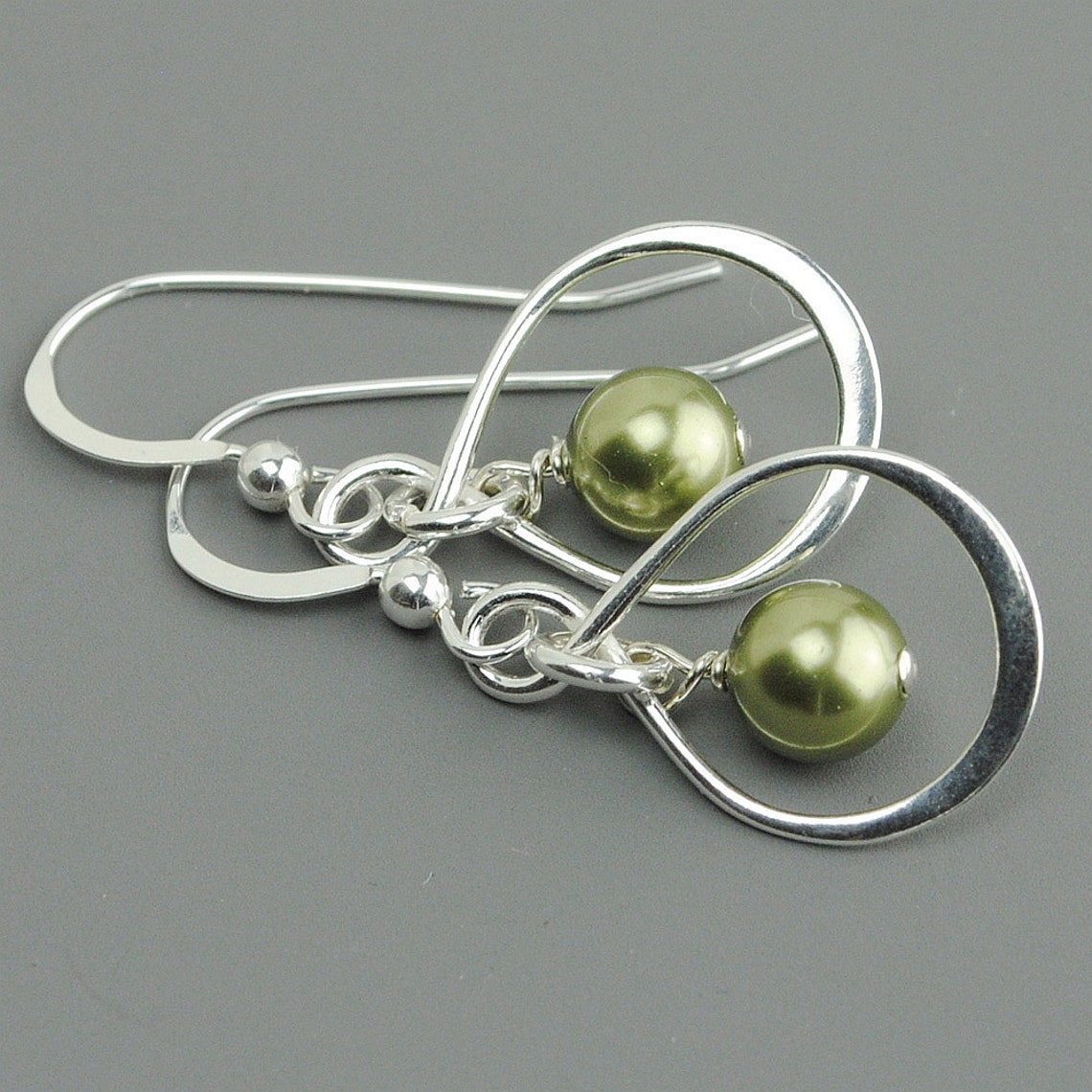 Green Earrings Sterling Silver Infinity Earrings Pearl - Etsy