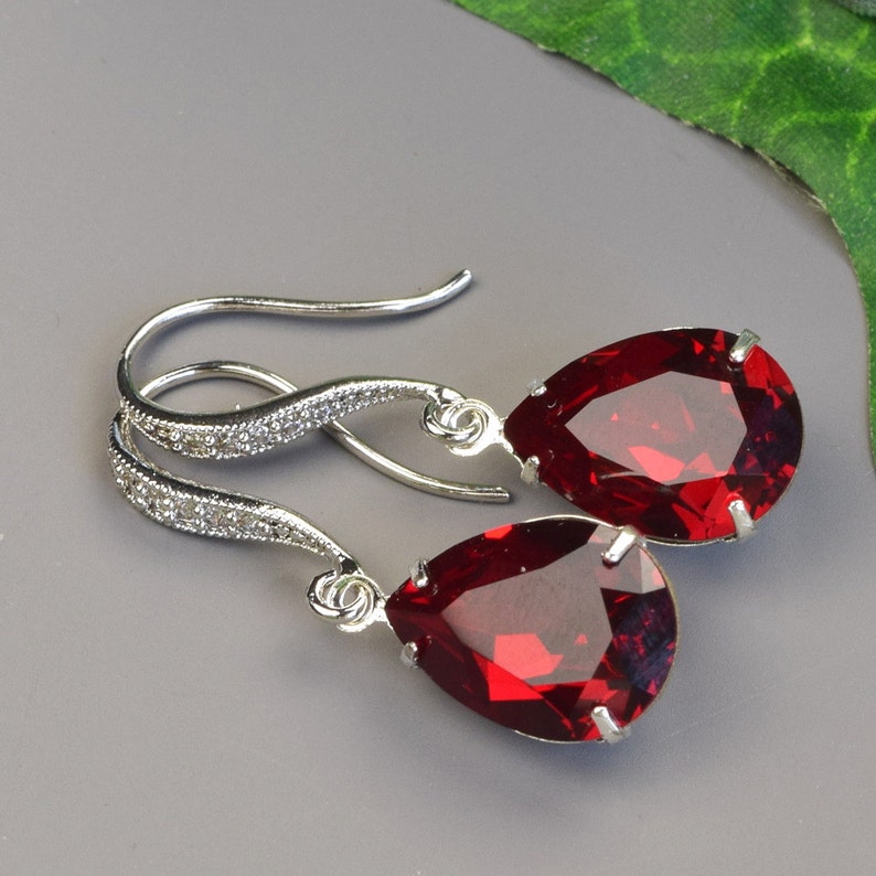 Red Crystal Earrings January Birthstone Silver Swarovski | Etsy