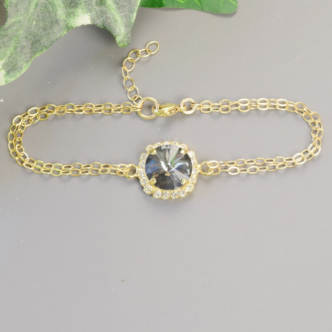 Charcoal Gray Bracelet Gold Gray Crystal Bracelet Grey - Etsy