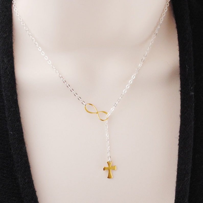 Infinity Cross Lariat Necklace Two Tone Gold and Silver - Etsy