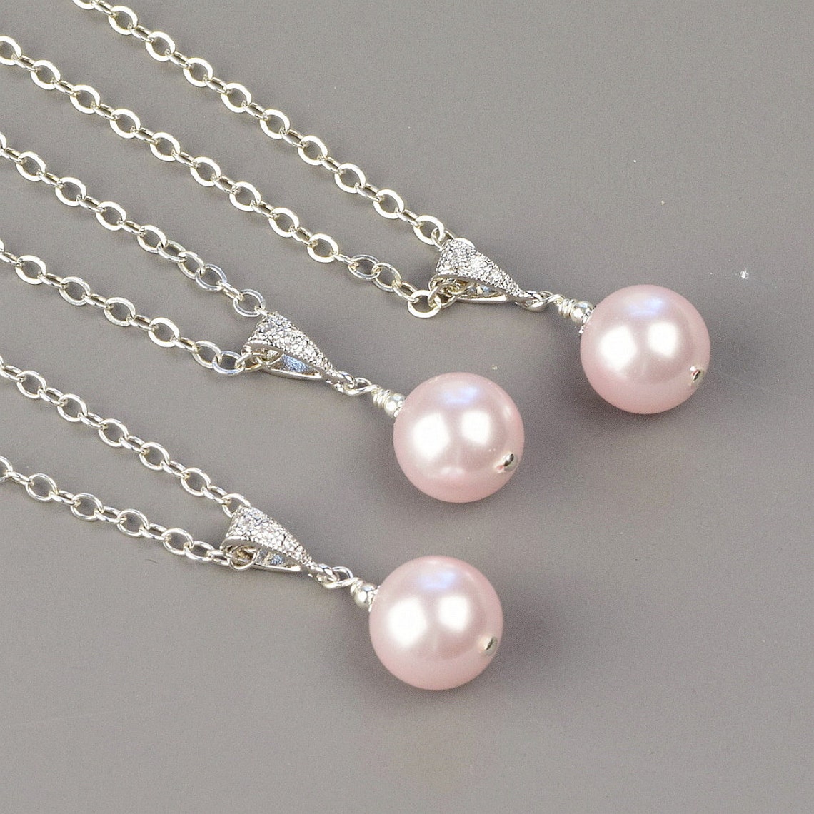 Pink Pearl Necklace SET OF 5 Pearl Bridesmaid Necklace Set - Etsy