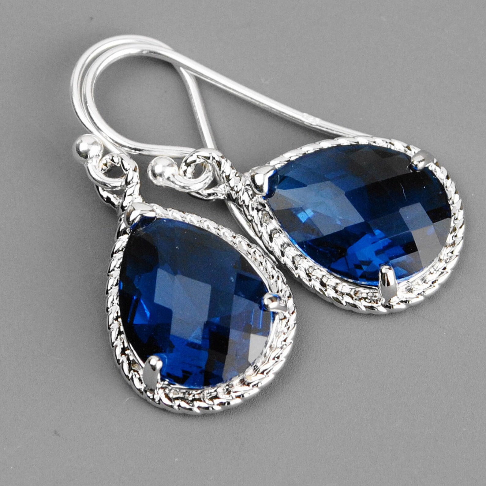 Navy Blue Necklace Silver Crystal Pendant Necklace Bridesmaid - Etsy