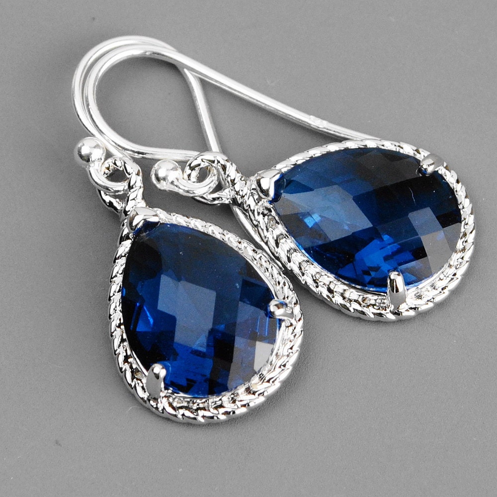 Navy Blue Necklace Silver Crystal Pendant Necklace Bridesmaid - Etsy