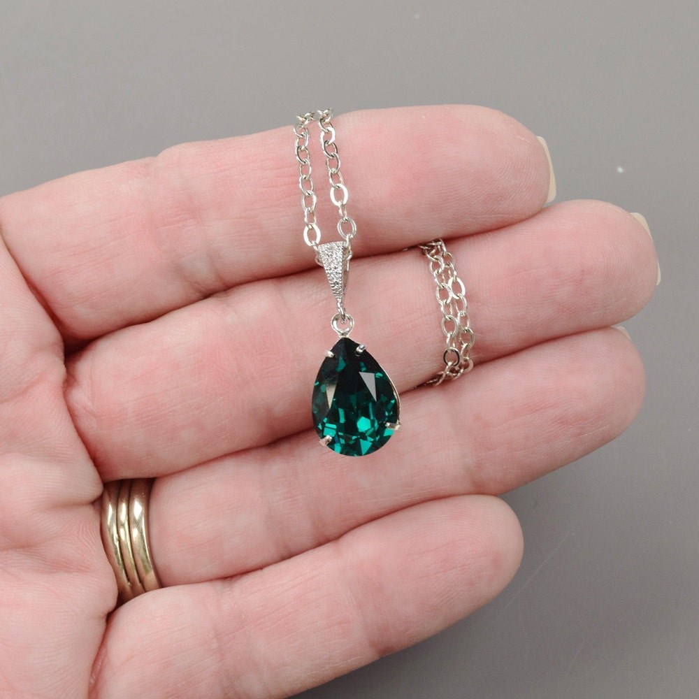925 Teddy x Emerald Green Crystal Necklace (BACKORDER)