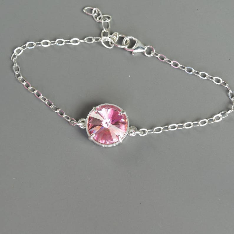October Birthstone Bracelet Silver Pink Crystal Bracelet - Etsy