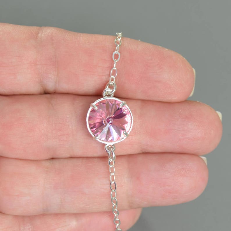 October Birthstone Bracelet Silver Pink Crystal Bracelet - Etsy