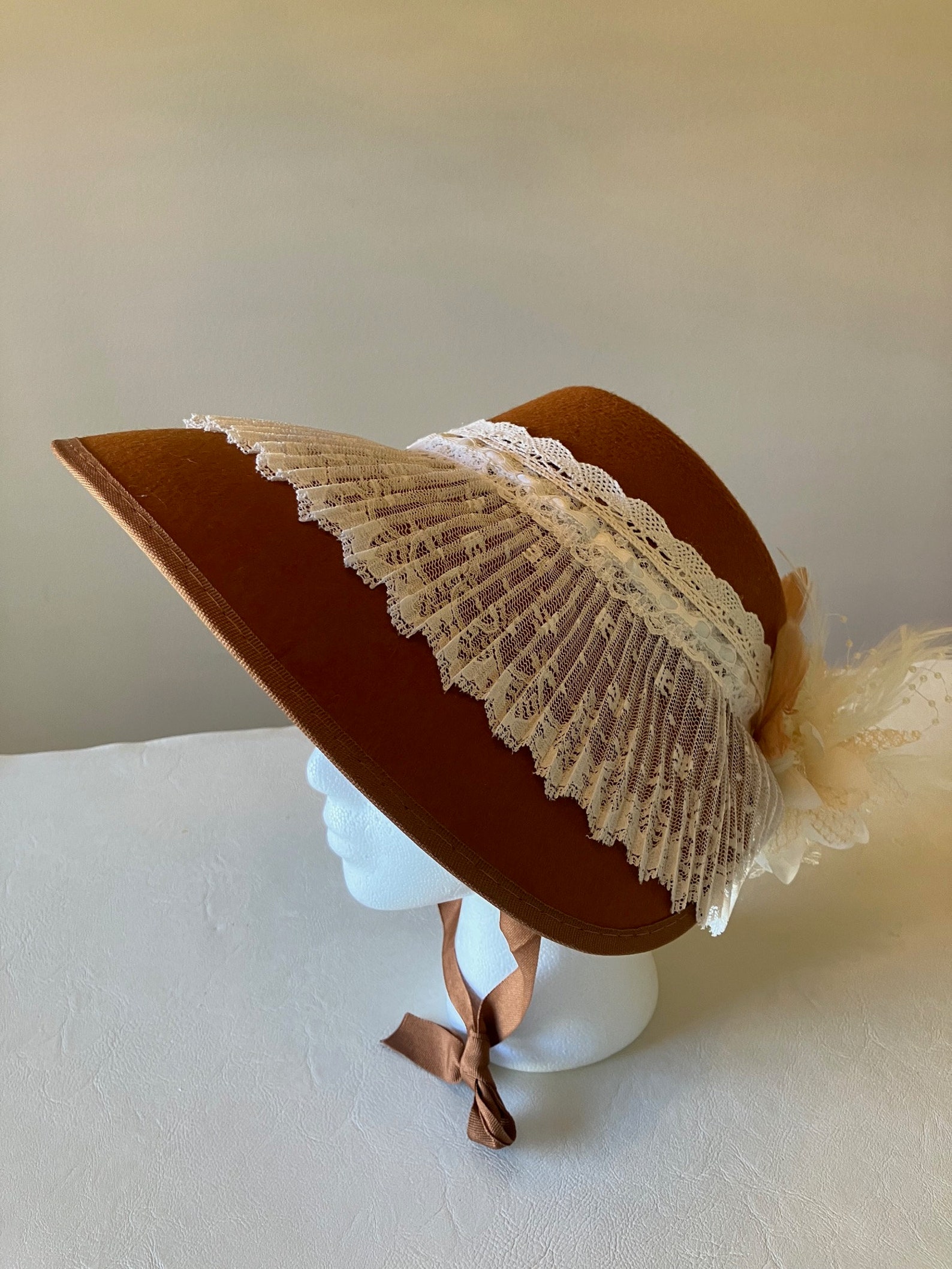 Handmade Victorian Bonnet, Brown Lace, Regency Style - Etsy