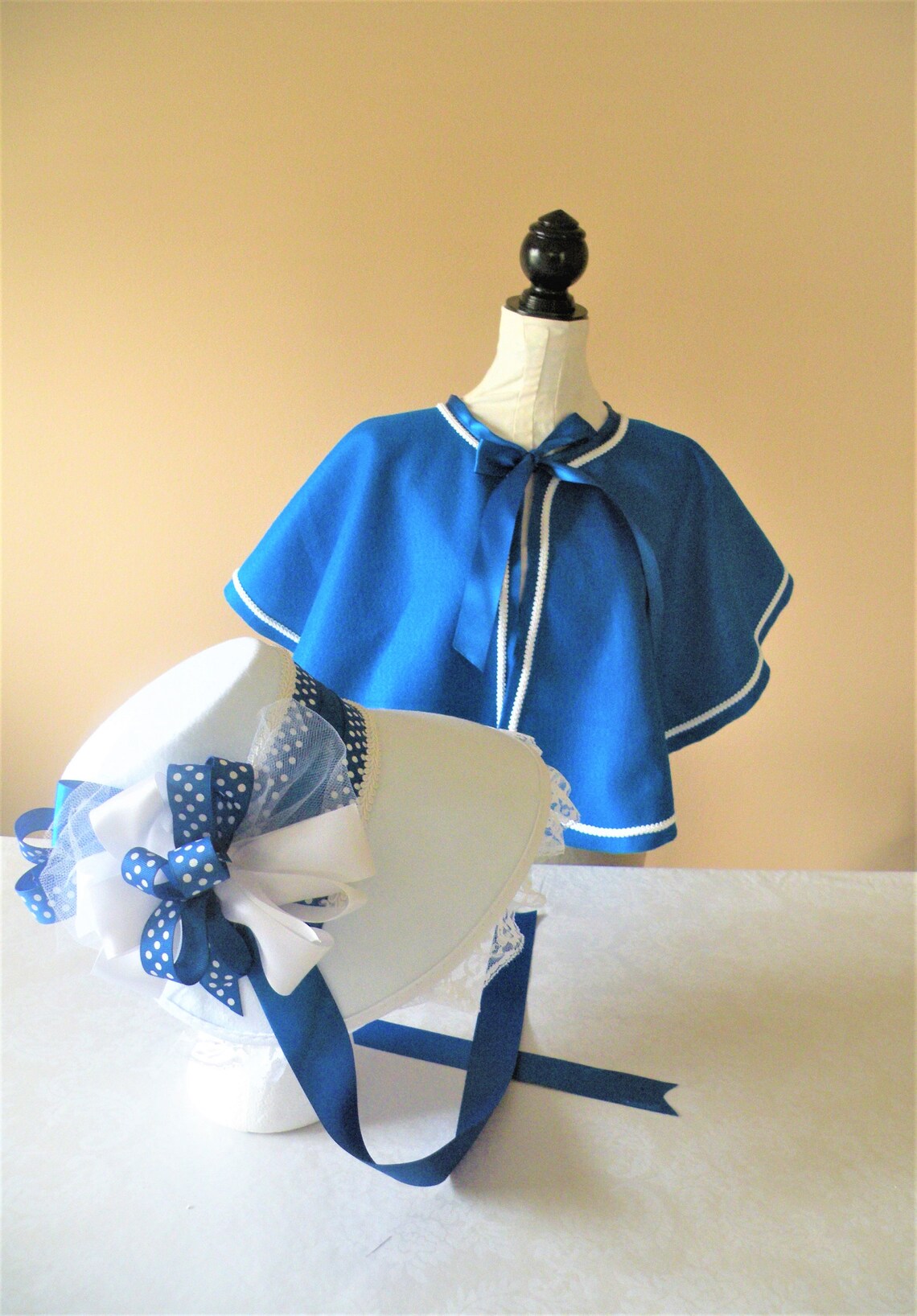 Handmade Victorian Bonnet and Cape: Royal Blue Regency Costume - Etsy