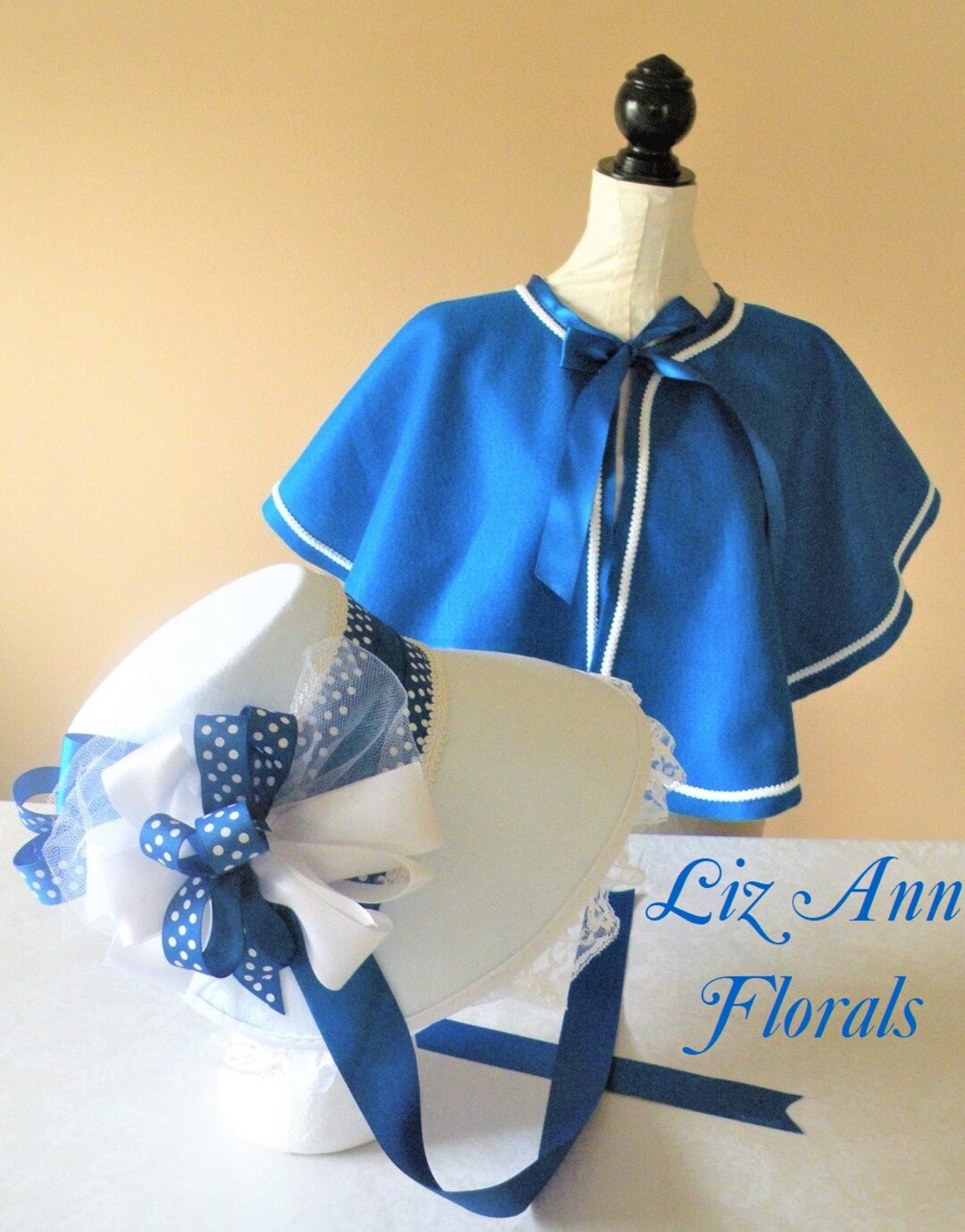 ROYAL BLUE and White Victorian BONNET, Victorian Cape, Spoon Bonnet ...