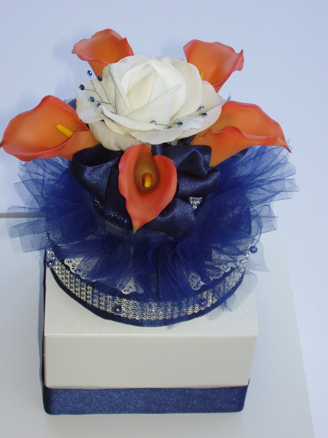 NAVY Blue and CORAL Cake TOPPER Real Touch Flowers Calla - Etsy