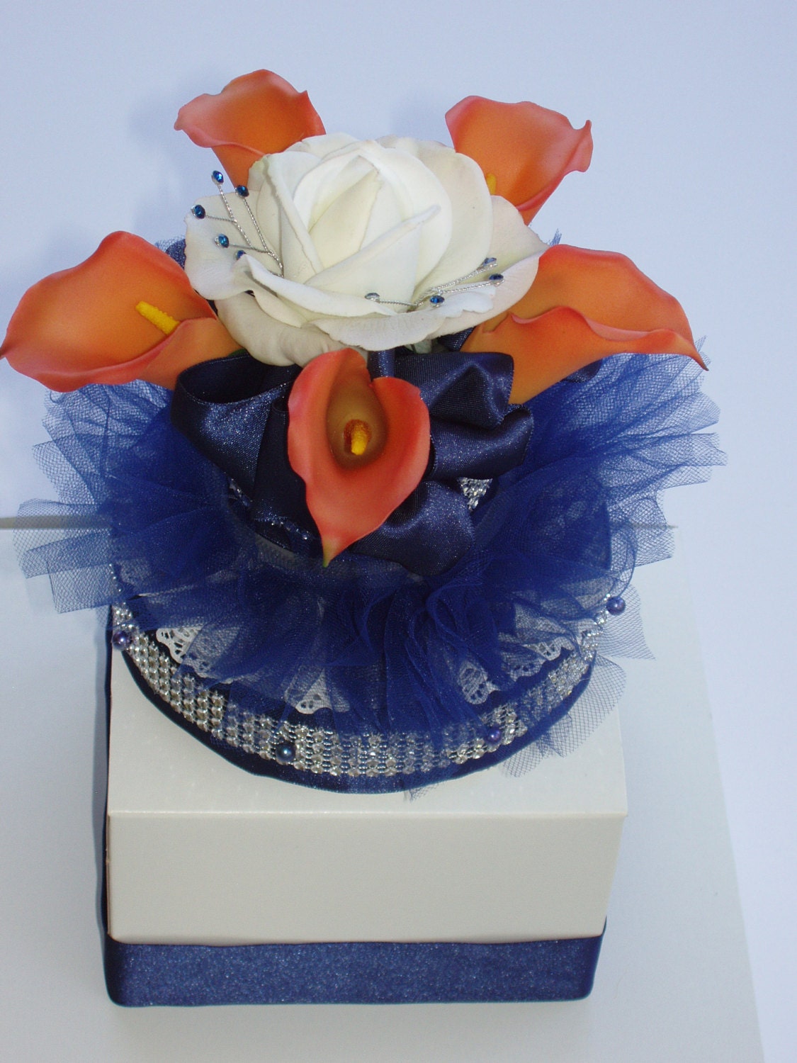 NAVY Blue and CORAL Cake TOPPER Real Touch Flowers Calla - Etsy