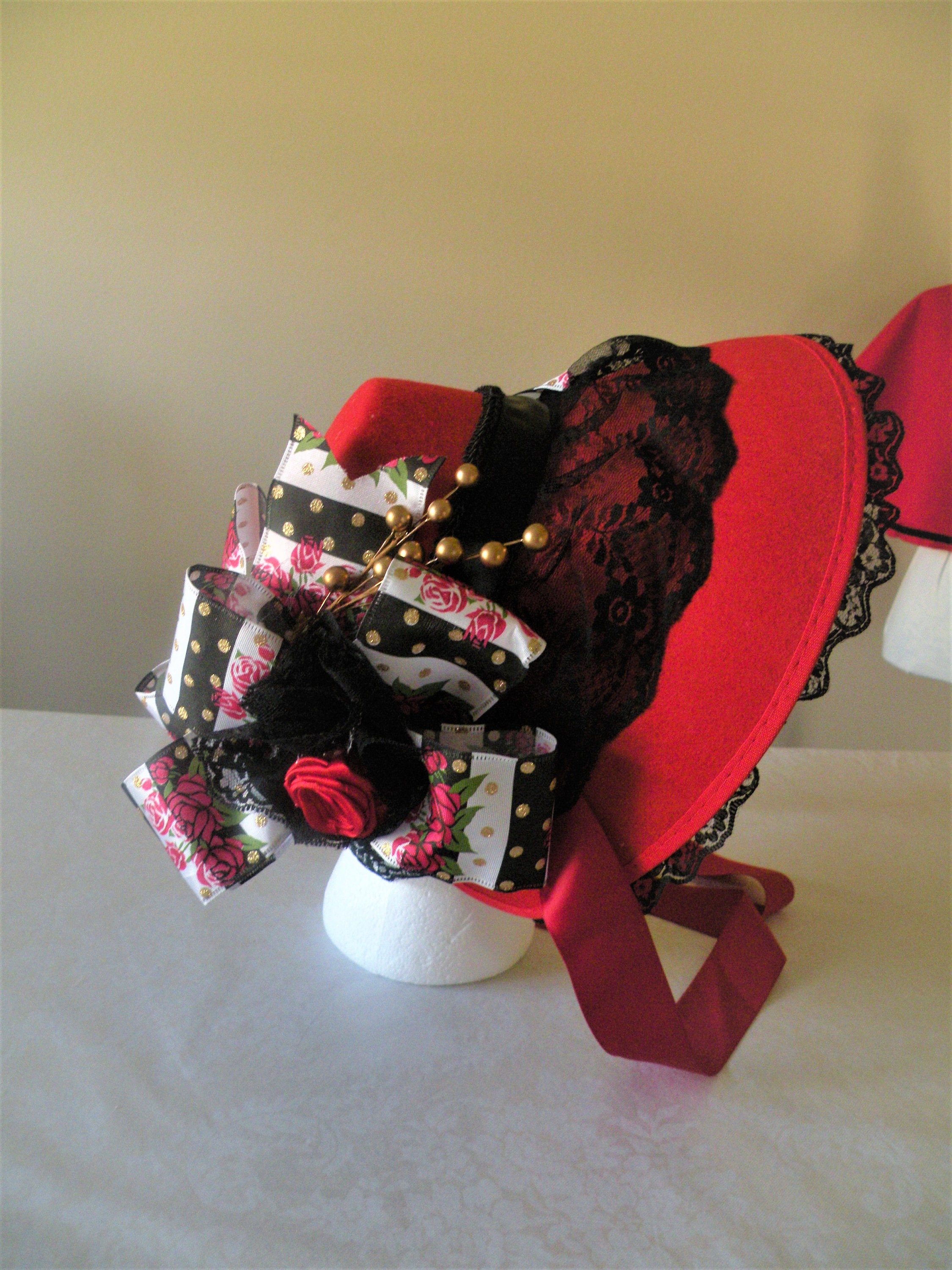 RED and BLACK Victorian BONNET Victorian Cape Spoon Bonnet - Etsy