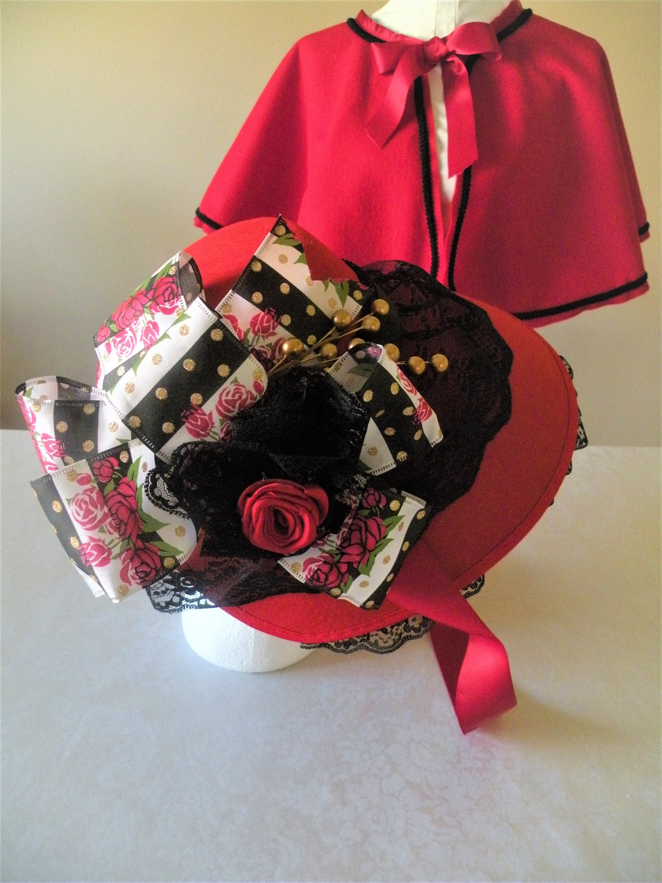 RED and BLACK Victorian BONNET Victorian Cape Spoon Bonnet - Etsy