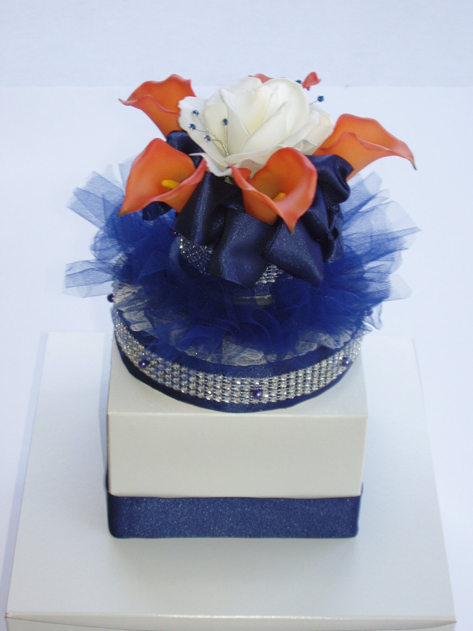 NAVY Blue and CORAL Cake TOPPER Real Touch Flowers Calla - Etsy