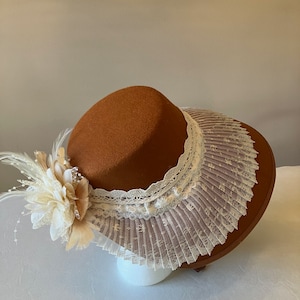 BROWN and BEIGE Lace VICTORIAN Bonnet, Spoon Bonnet, Regency Bonnet ...