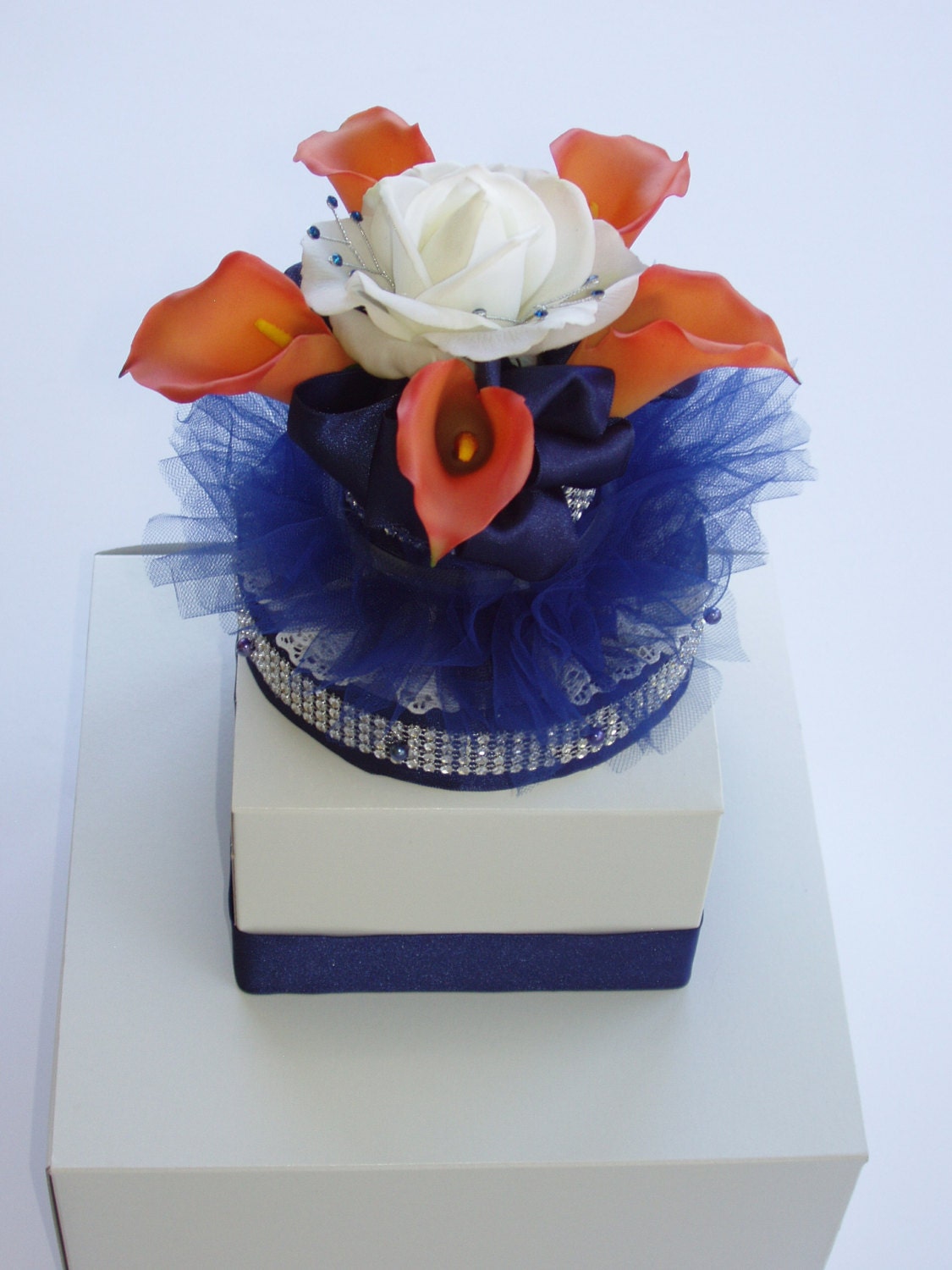 NAVY Blue and CORAL Cake TOPPER Real Touch Flowers Calla - Etsy