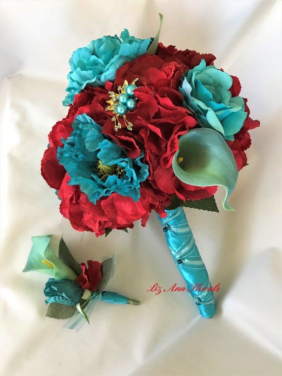 RED. TURQUOISE Wedding Bouquet Bridal BROOCH Bouquet turquoise Red Wedding Bouquet Brooch Bouquet Jeweled Bridal Bouquet custom Order Etsy Canada