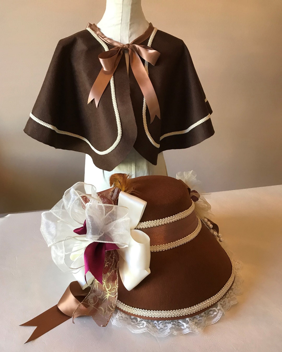 BROWN MERINO WOOL Blend Cape, Copper With Burgundy, Brown Victorian ...