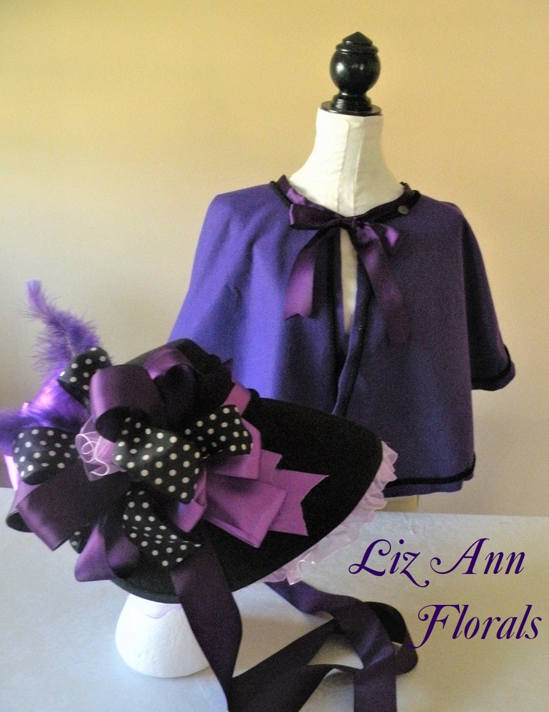 PURPLE and BLACK Victorian Bonnet, Victorian Cape ,spoon Bonnet ...