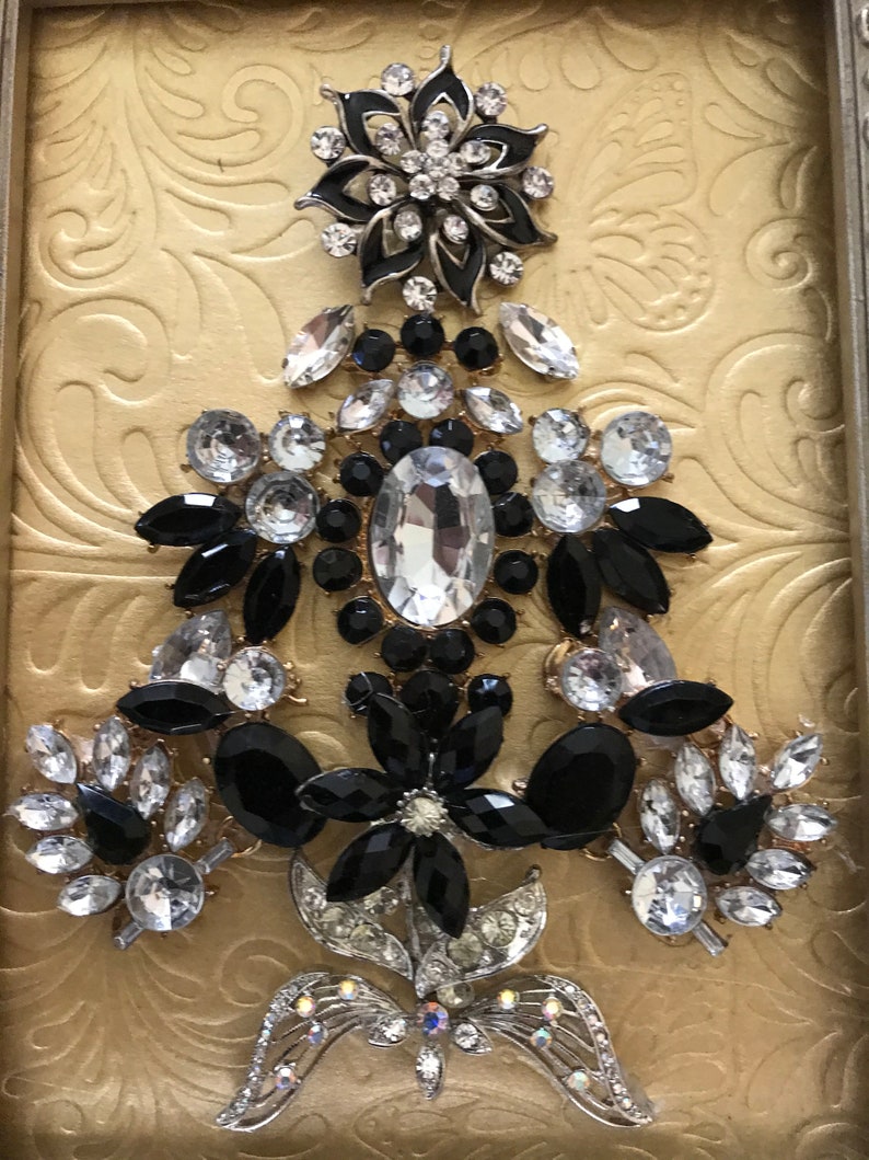 JEWELED CHRISTMAS TREE Vintage and New Brooch Tree Black and - Etsy