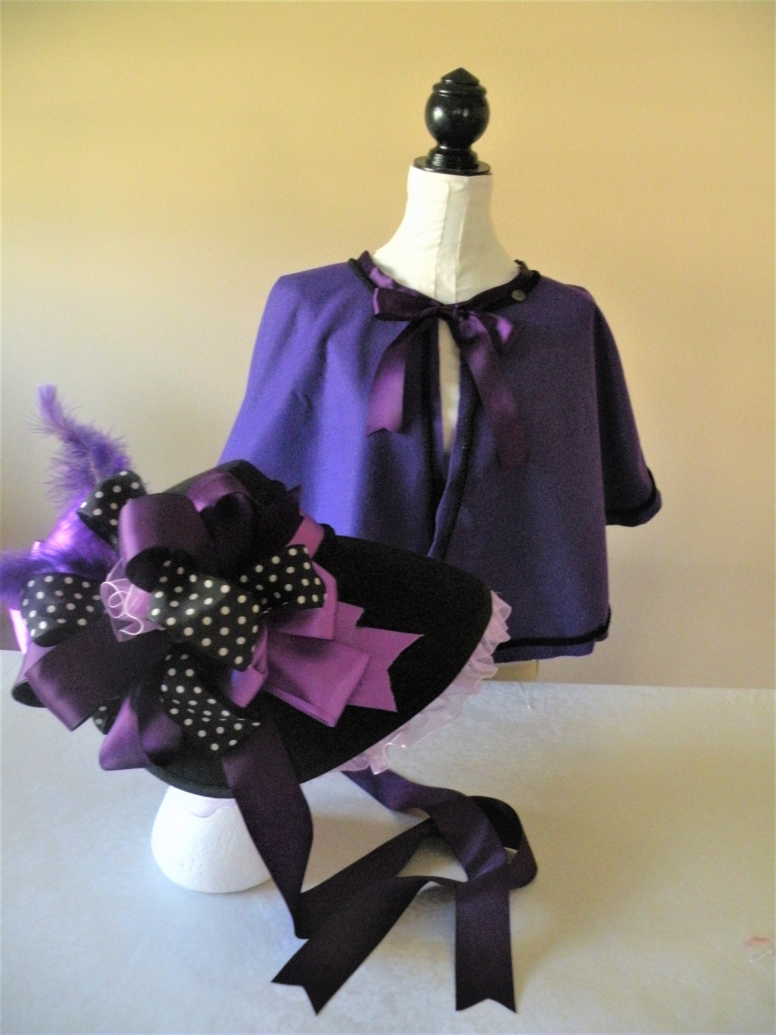 PURPLE and BLACK Victorian Bonnet, Victorian Cape ,spoon Bonnet ...