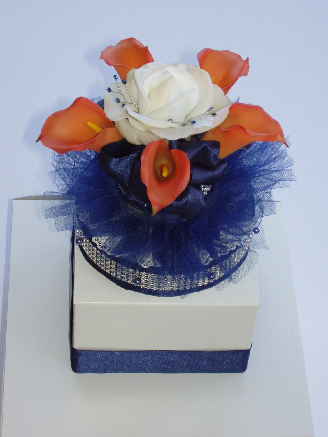 NAVY Blue and CORAL Cake TOPPER Real Touch Flowers Calla - Etsy