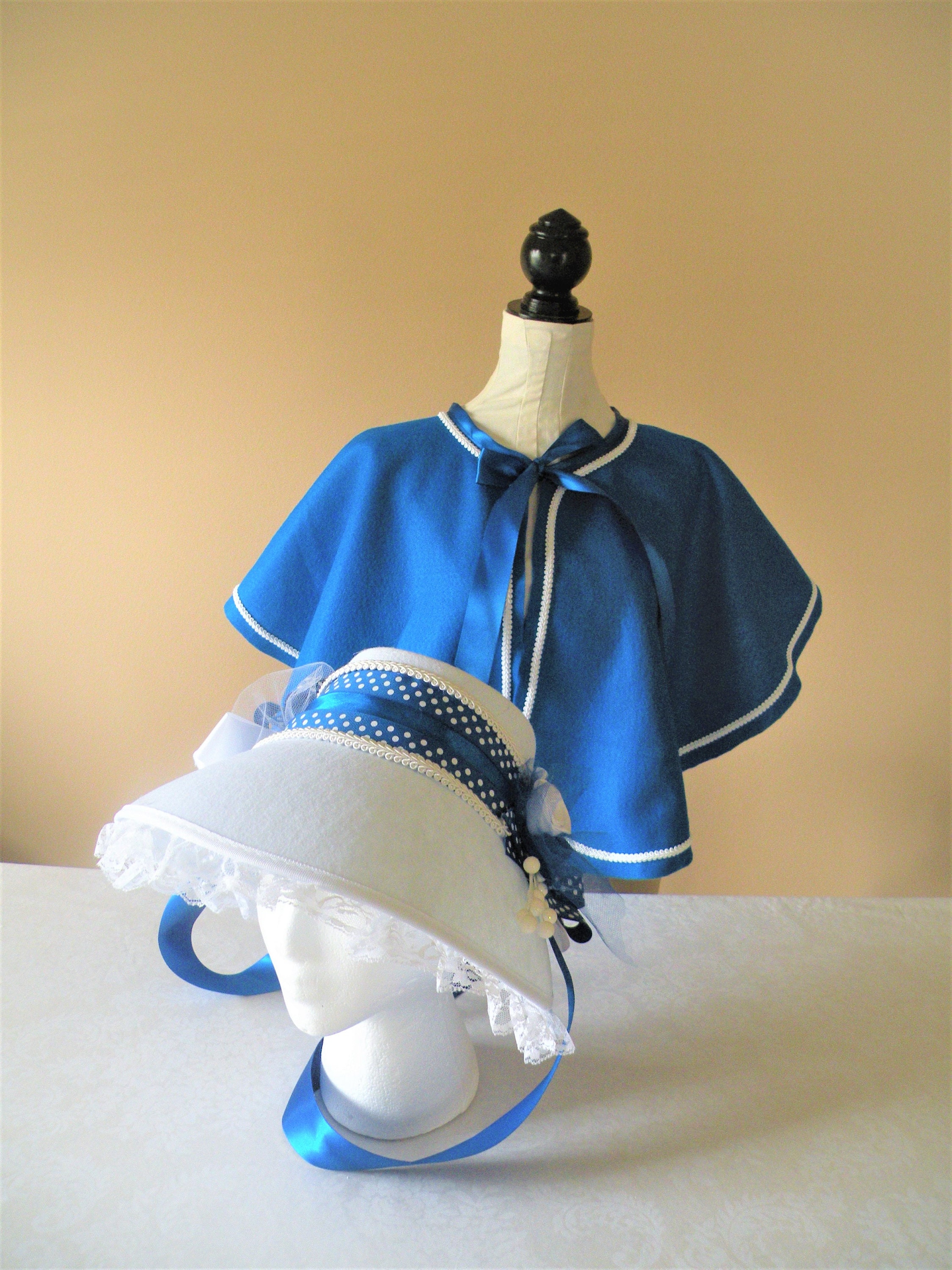 Handmade Victorian Bonnet and Cape: Royal Blue Regency Costume - Etsy