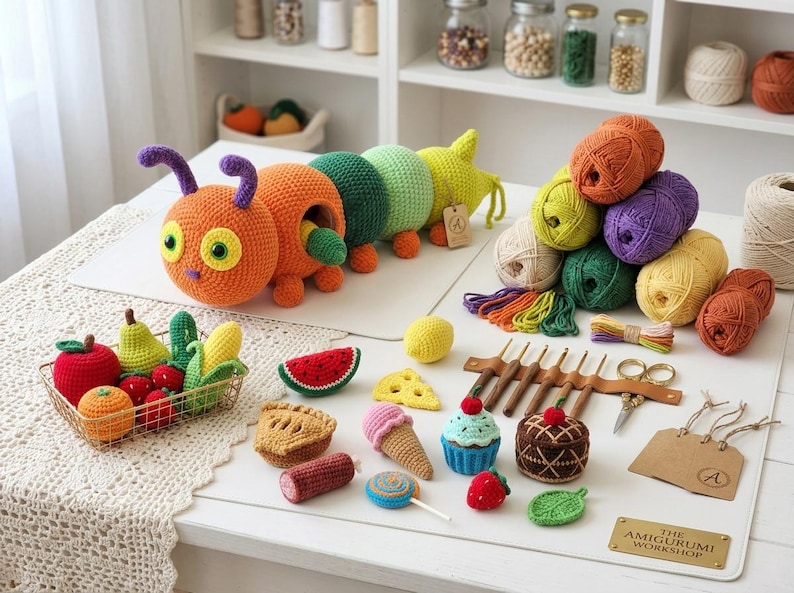 Hungry Caterpillar Crochet Pattern Bundle, Amigurumi Food Play Set PDF ...