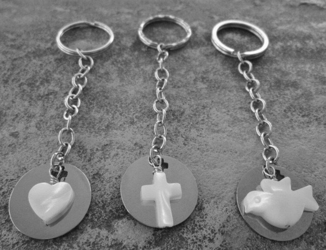 The Lords Prayer Key Chain, Pearl Cross, Dove or Heart Charm, Surgical ...