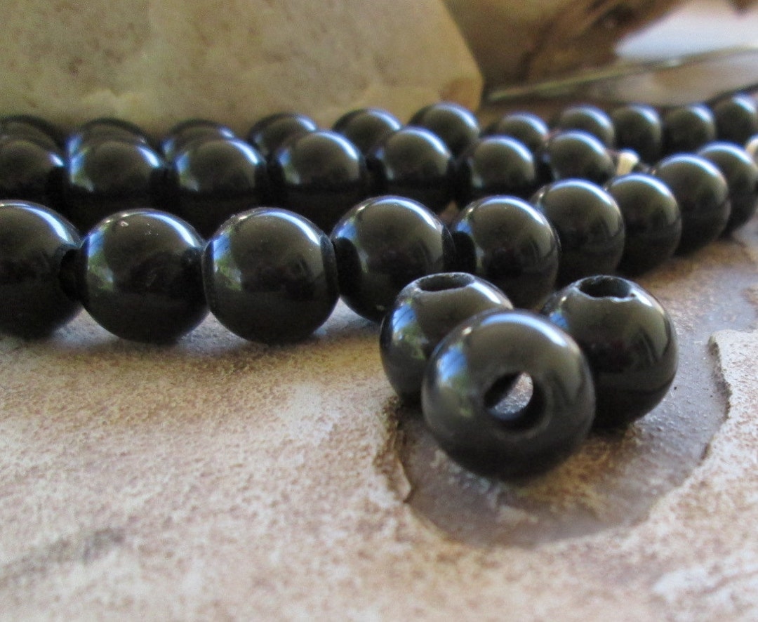 Large 4 Mm Hole Beads 12 Mm Round Black Obsidian Stone Bead Matte ...