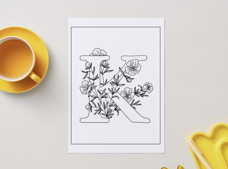 Floral Alphabet Coloring Pages | Botanical Letters A-Z Coloring Book ...
