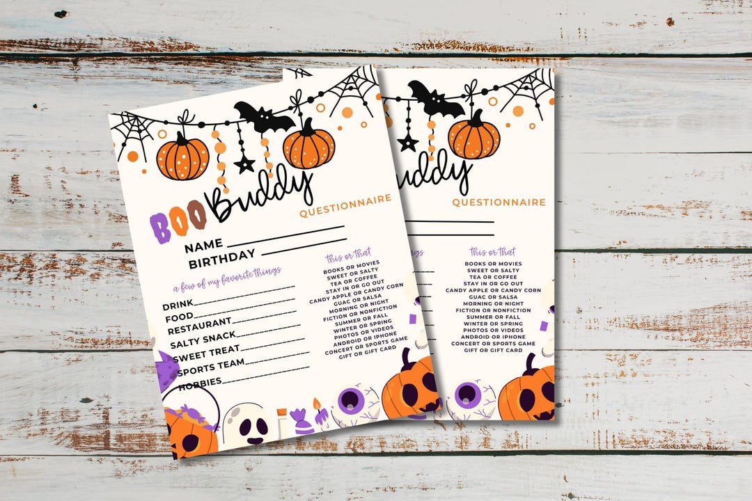 Boo Buddy Questionnaire Printable · Halloween Gift Exchange Game ...