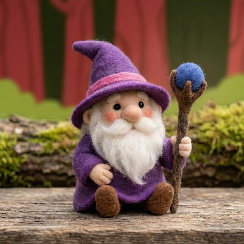 Needle Felted Wizard Gnome Figurine, Handmade Wool Fantasy Decor ...