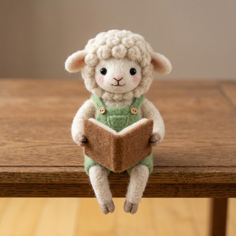 Hand-needle Felted Wool Sheep Figurine, Whimsical Reader, Cozy Book ...