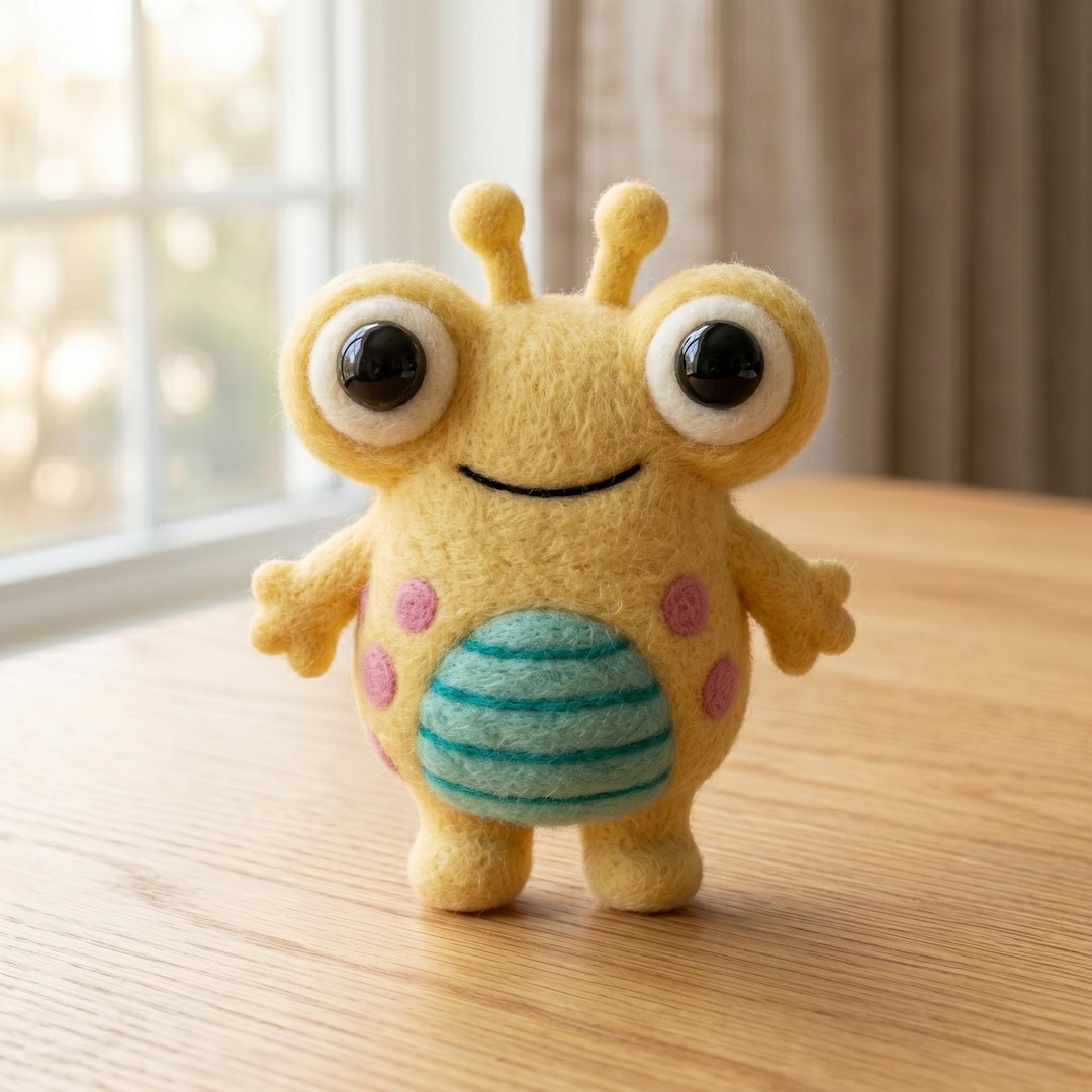 Needle Felt Yellow Monster Figurine, Whimsical Halloween Creature ...