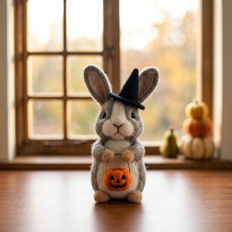 Needle Felt Bunny Doll, Pastel Rabbit Figurine, Woodland Animal Decor ...