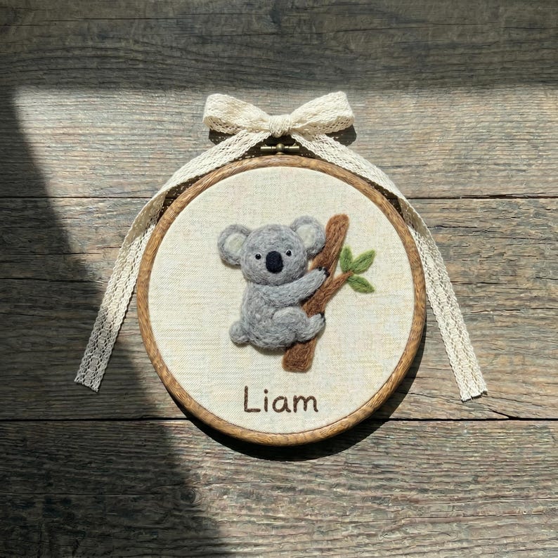 Personalized Needle Felt Bunny Hoop Art, Woodland Nursery Decor, Custom ...