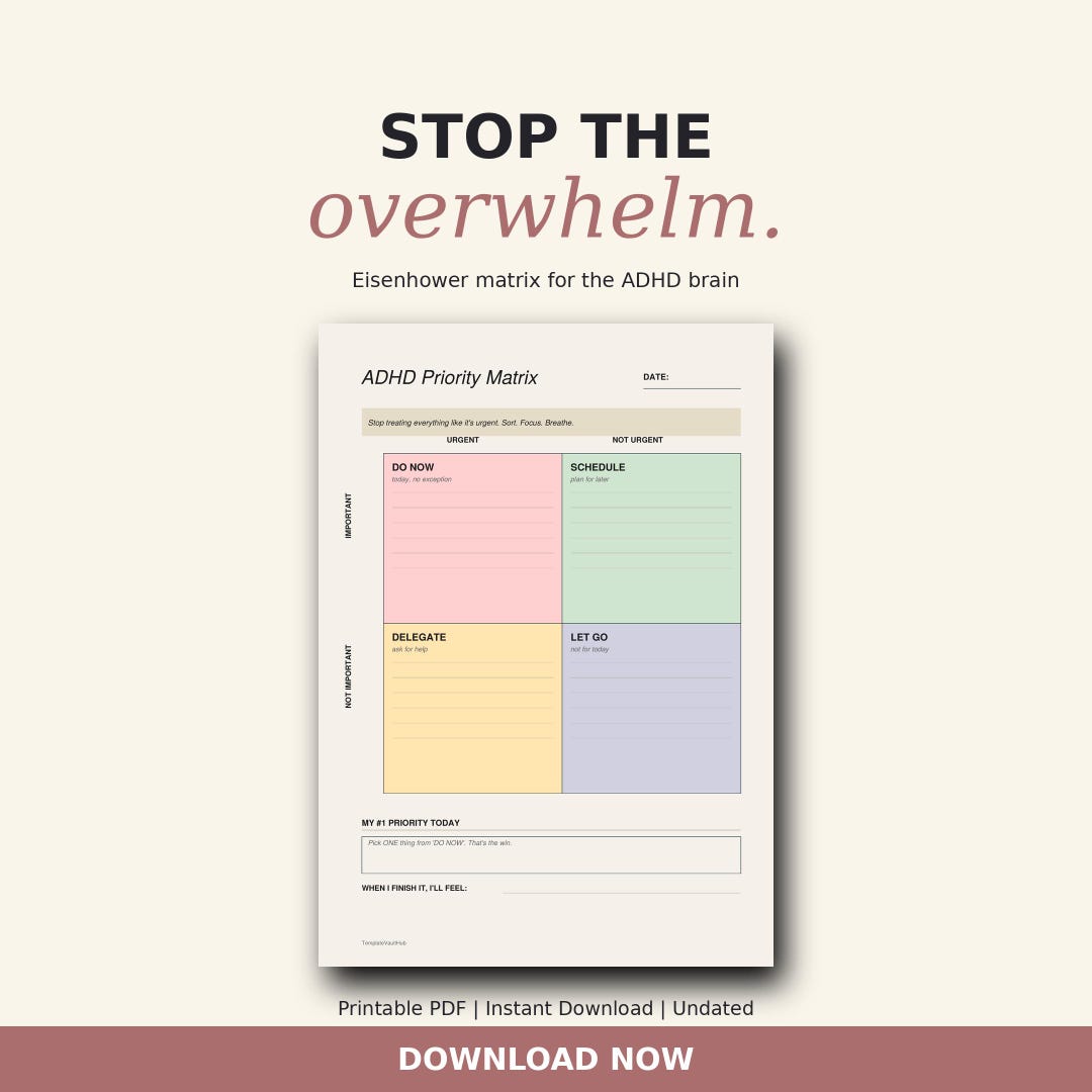 ADHD Priority Matrix Printable | Eisenhower Task Planner (instant ...
